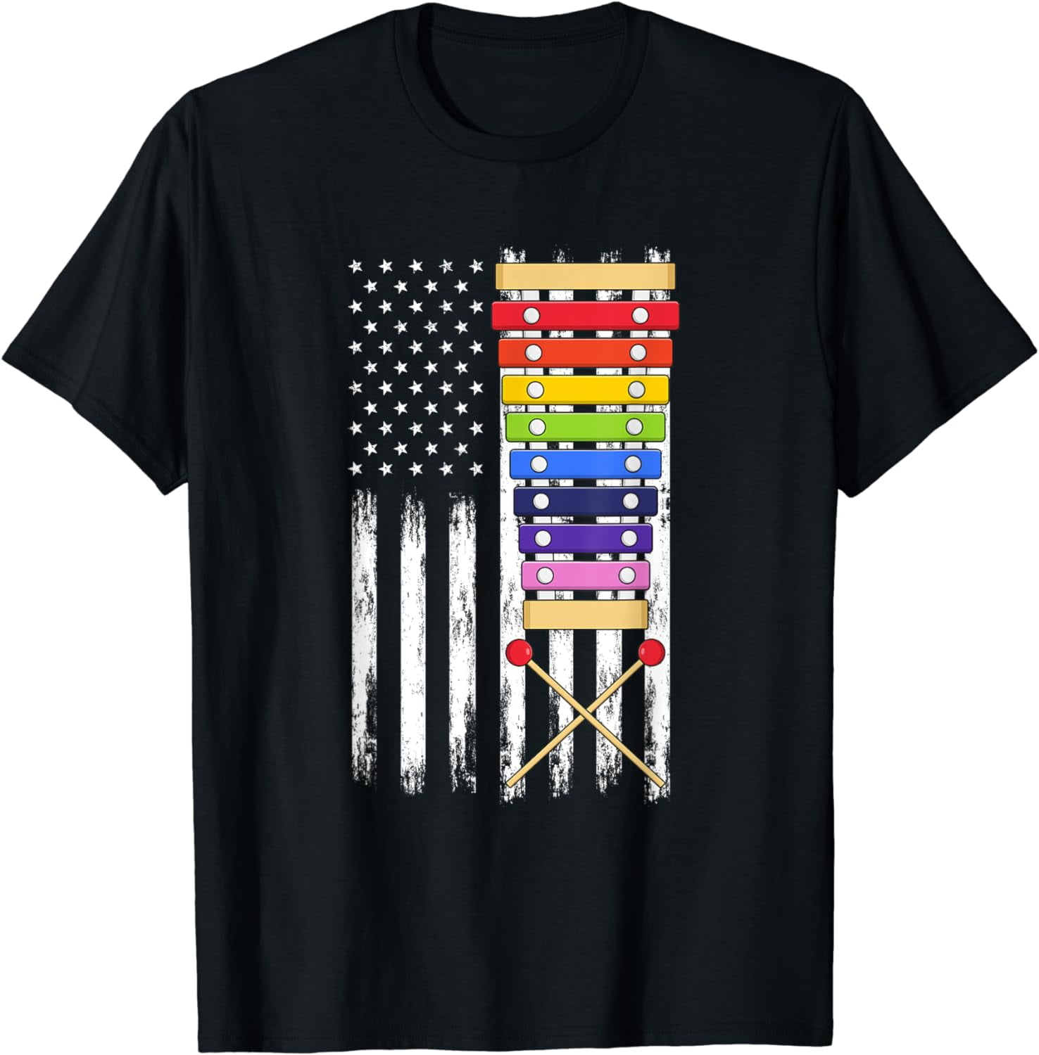 Percussion Music USA Xylophonist American Flag Xylophone T-Shirt ...