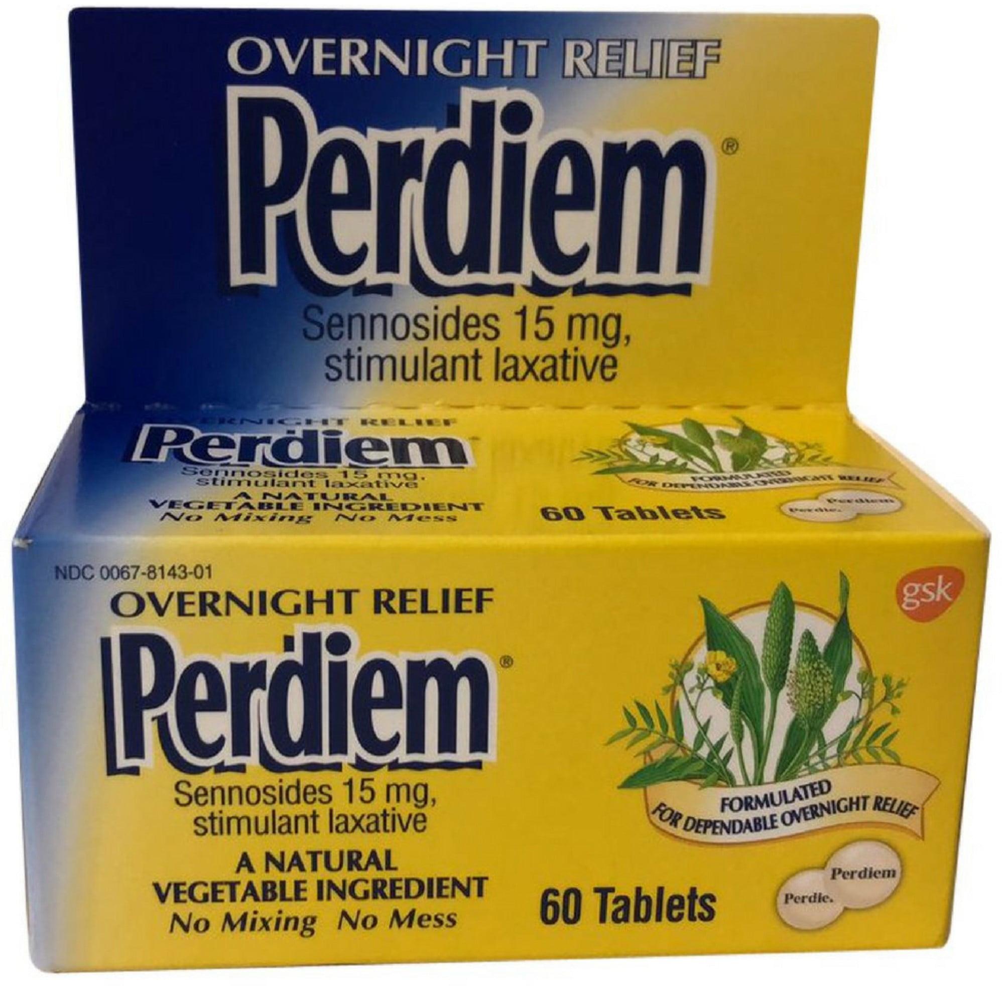 Perdiem Adult Medicine for Overnight Relief, 60 Pills Each (Pack of 2 ...