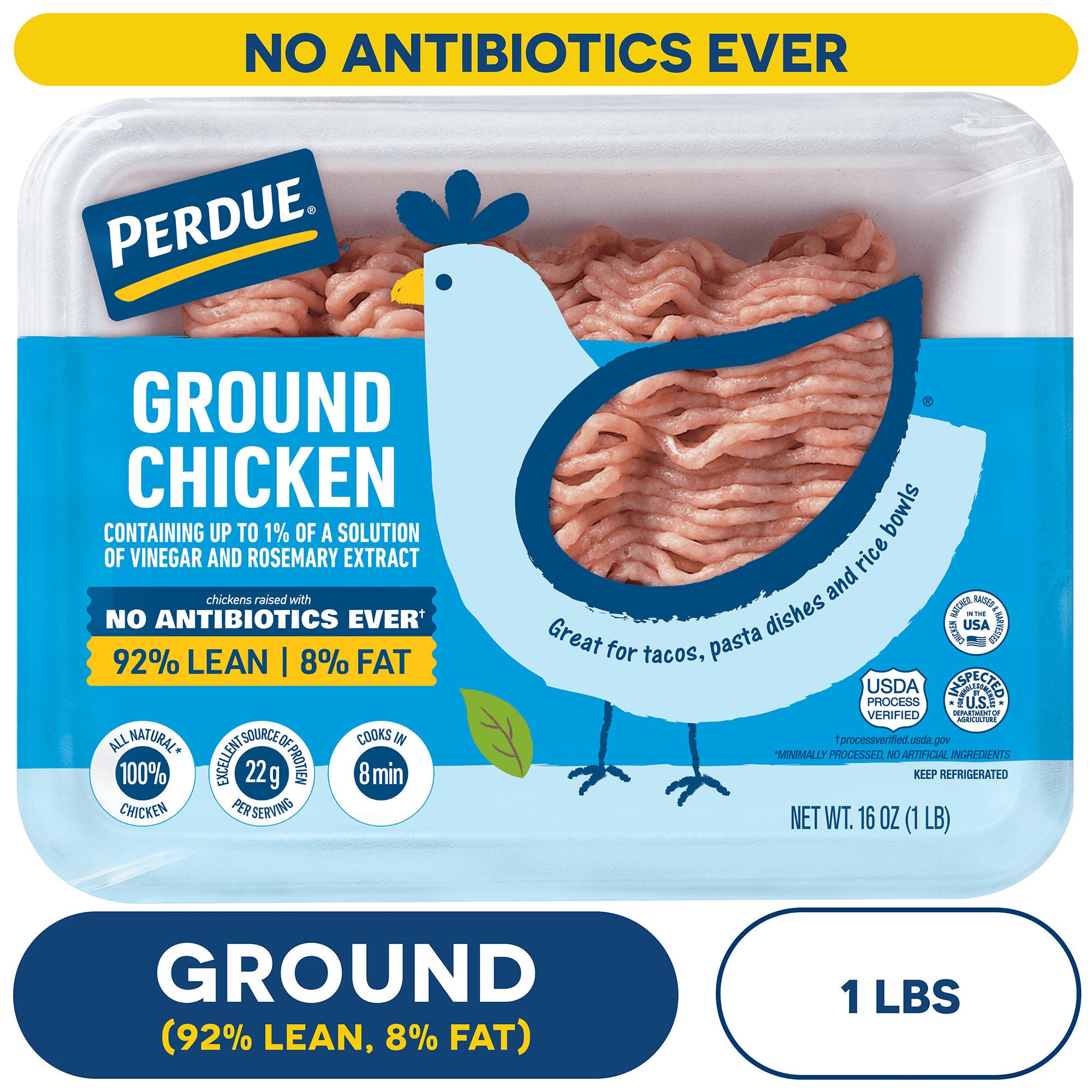 Perdue Fresh Ground Chicken 92% Lean 8% Fat, 22g Protein per 4oz, 1 lb ...