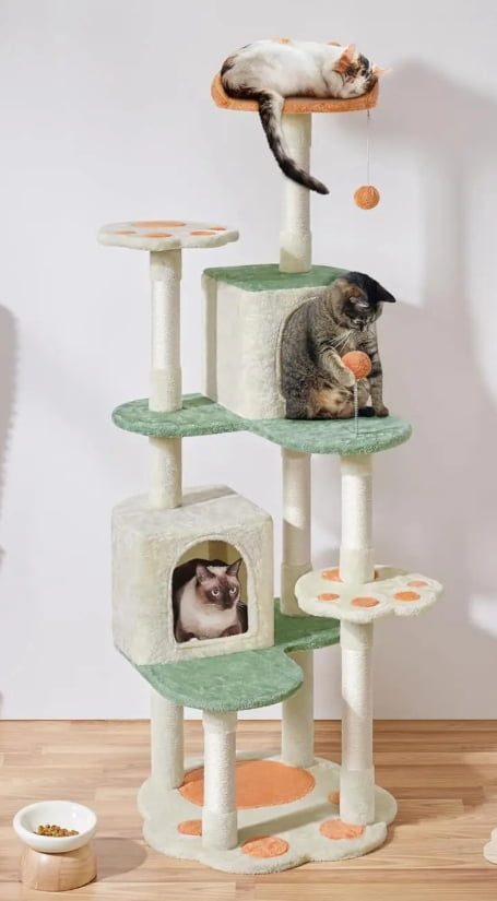 Perfactly 65in Cat Tree, Cat Tower with Heart-Shaped Platform, Hanging ...