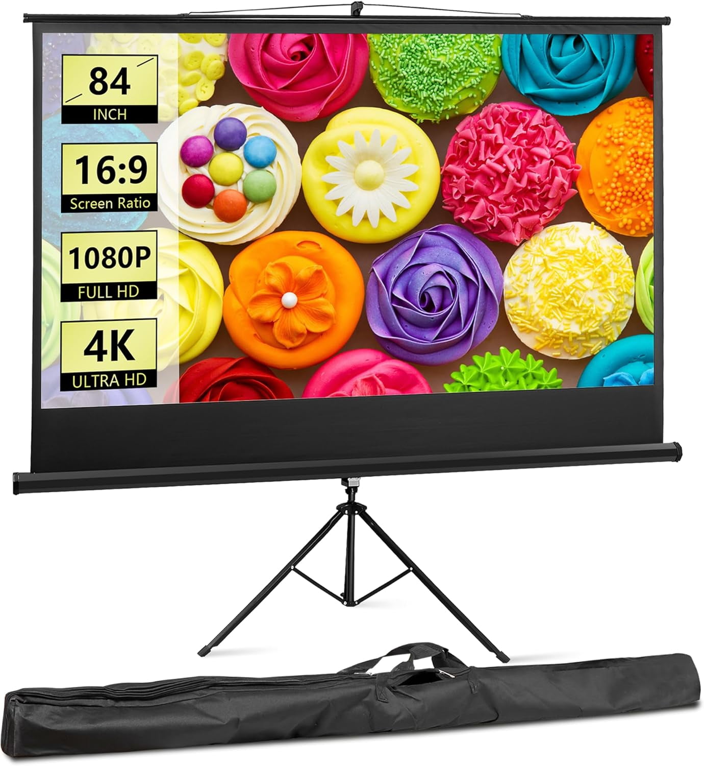 Perfactly Projector Screen with Stand, 84 inch 16:9 HD Portable ...