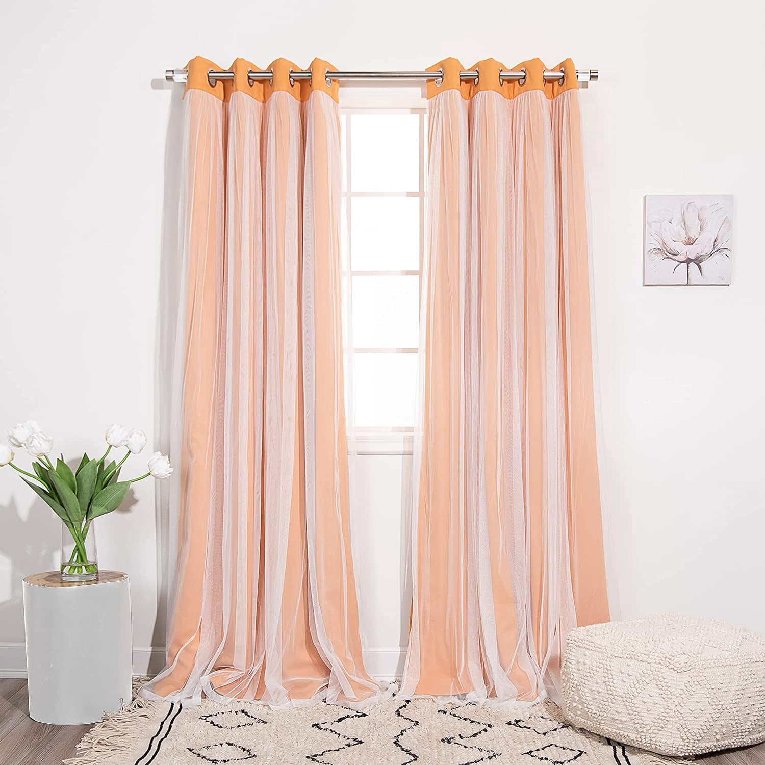 Perfactly Set of 2 Lace Tulle Overlay Thermal Insulated Solid Blackout ...