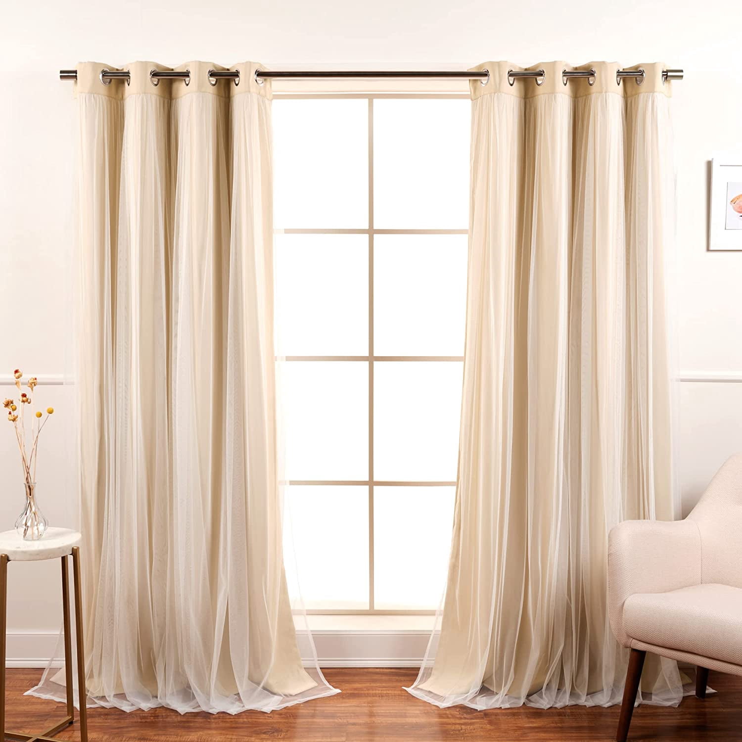 Perfactly Set of 2 Lace Tulle Overlay Thermal Insulated Solid Blackout ...