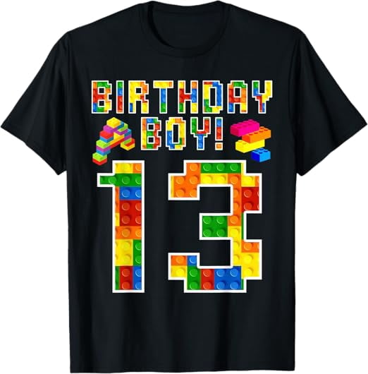 Perfect 13th Birthday 13 Years Old Block Building Boy Kids T-Shirt ...