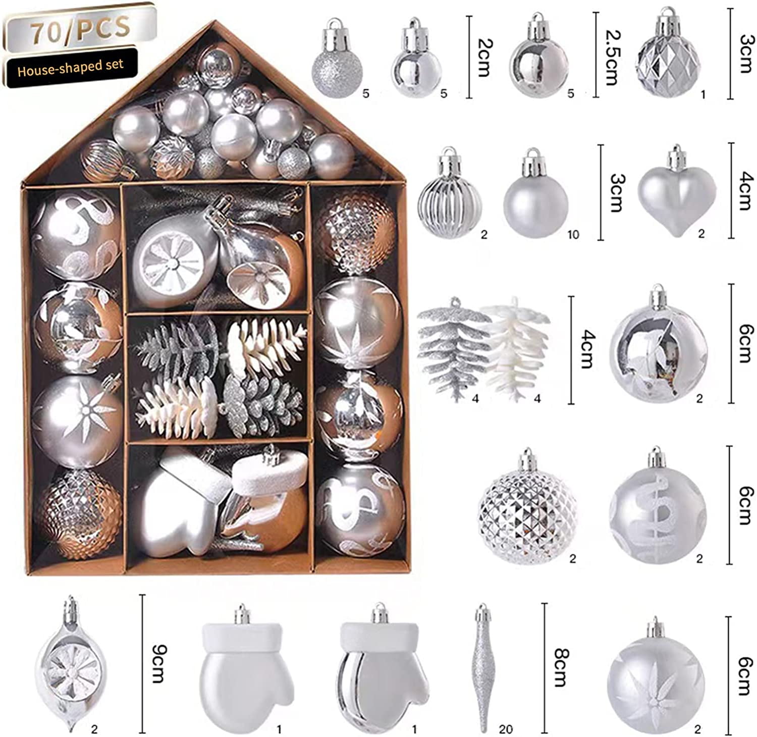 Perfect 70Pcs Indoor Christmas Tree Decor Present, Shatterproof Silver ...