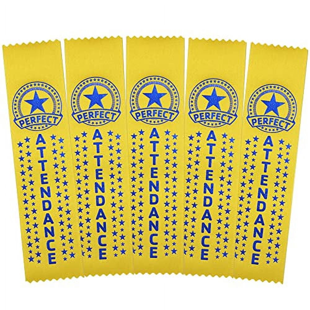 Perfect Attendance Award Ribbons - 500 Yellow Bookmark Style Ribbons ...
