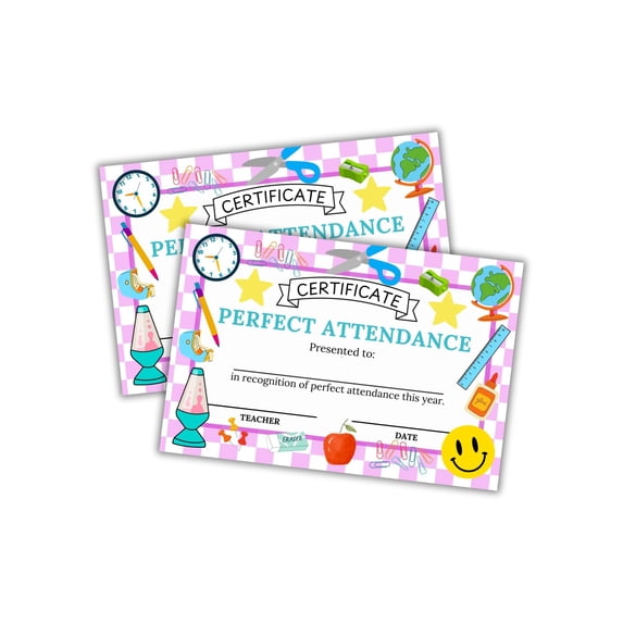Perfect Attendance Certificate Award 30pk 6x9 Purple Checkered 90s ...