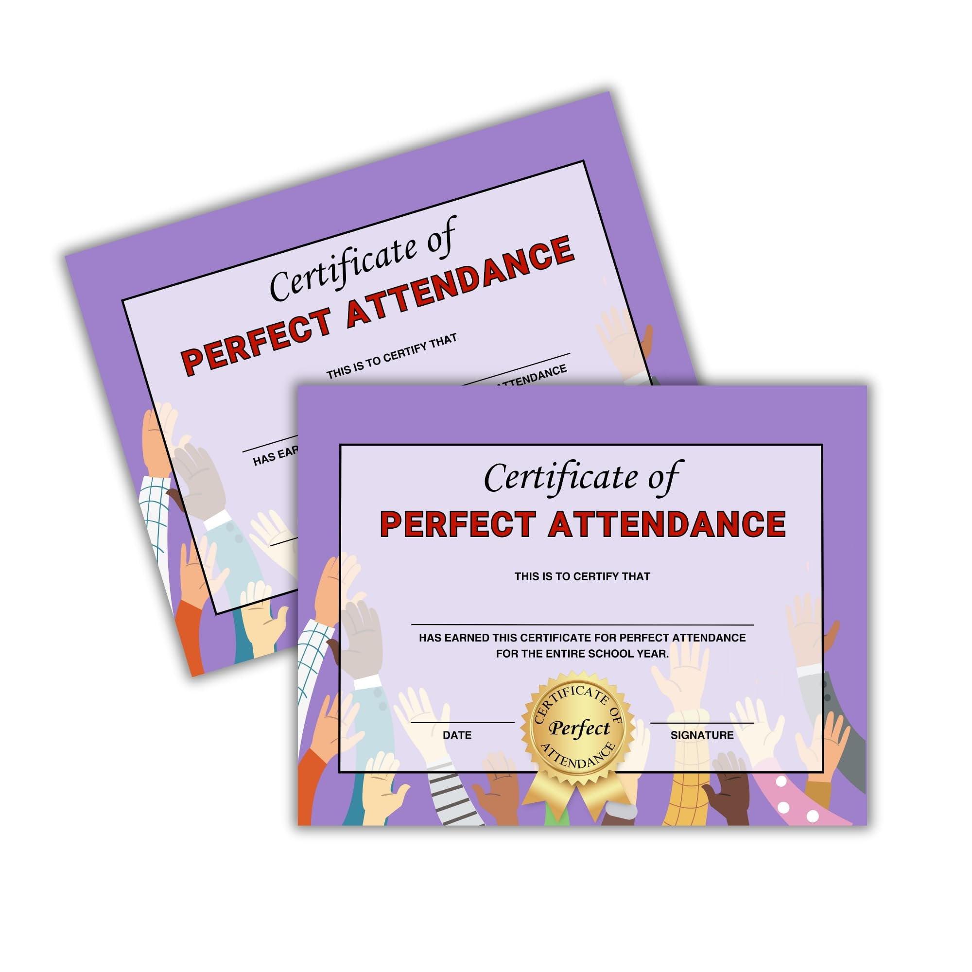 Perfect Attendance Certificate Award 50 pk 8.5x11 Best Goal ...