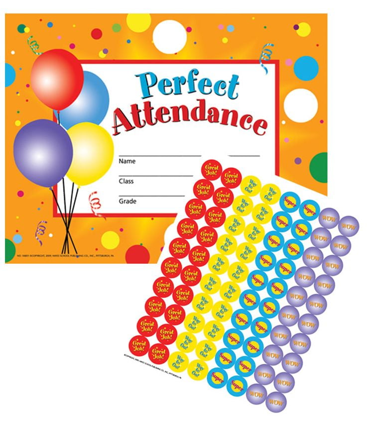 Perfect Attendance Certificates/Reward Seals Pack of 5 - Walmart.com