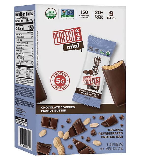 Perfect Bar Organic Chocolate Covered Peanut Butter Mini Protein Bar, 9 ...