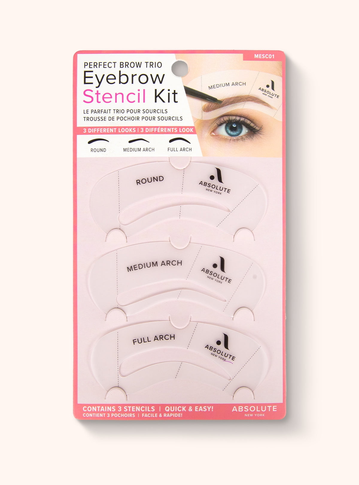Absolute New York Eyebrow Stencil Kit, 3 Shapes, Reusable, Easy Clean ...