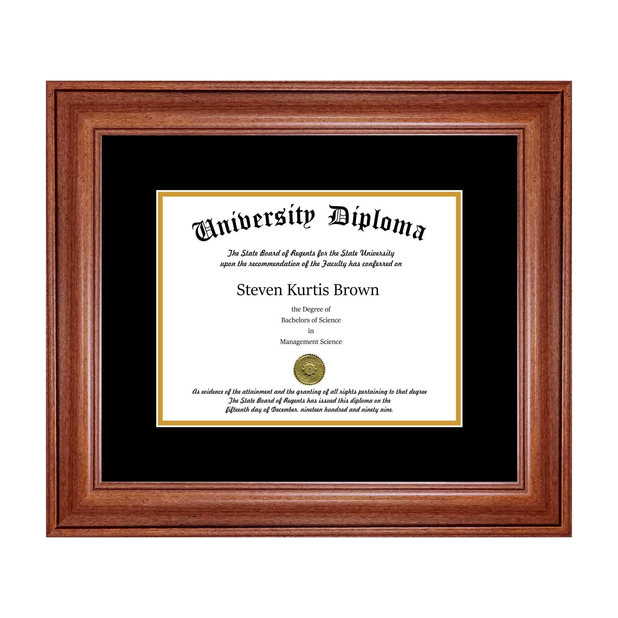 Perfect Cases Single Diploma Frame, 16" x 12", Walnut, Double Matting ...