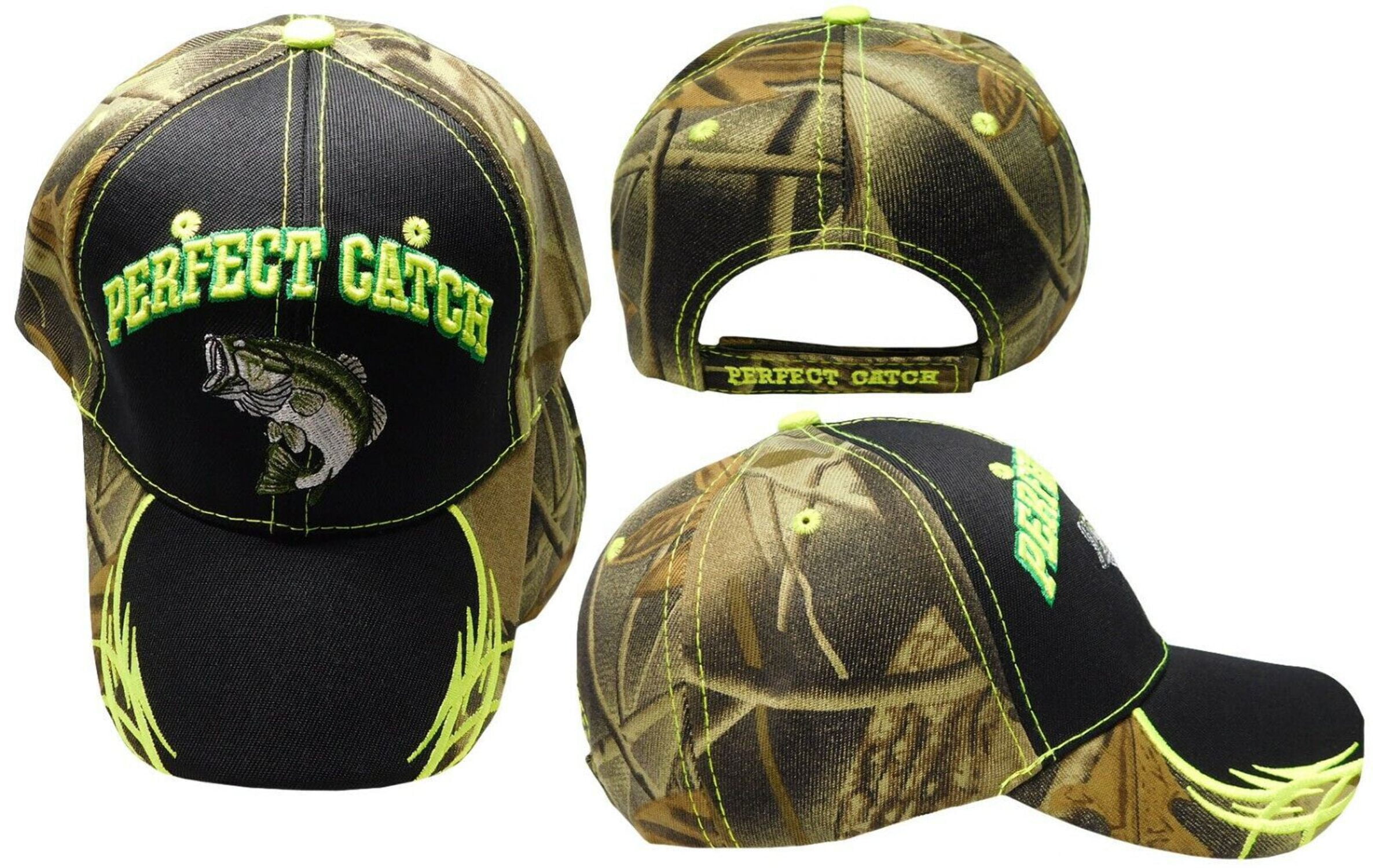 Perfect Catch Bass Fishing Embroidered Adjustable Cap Hat - Walmart.com