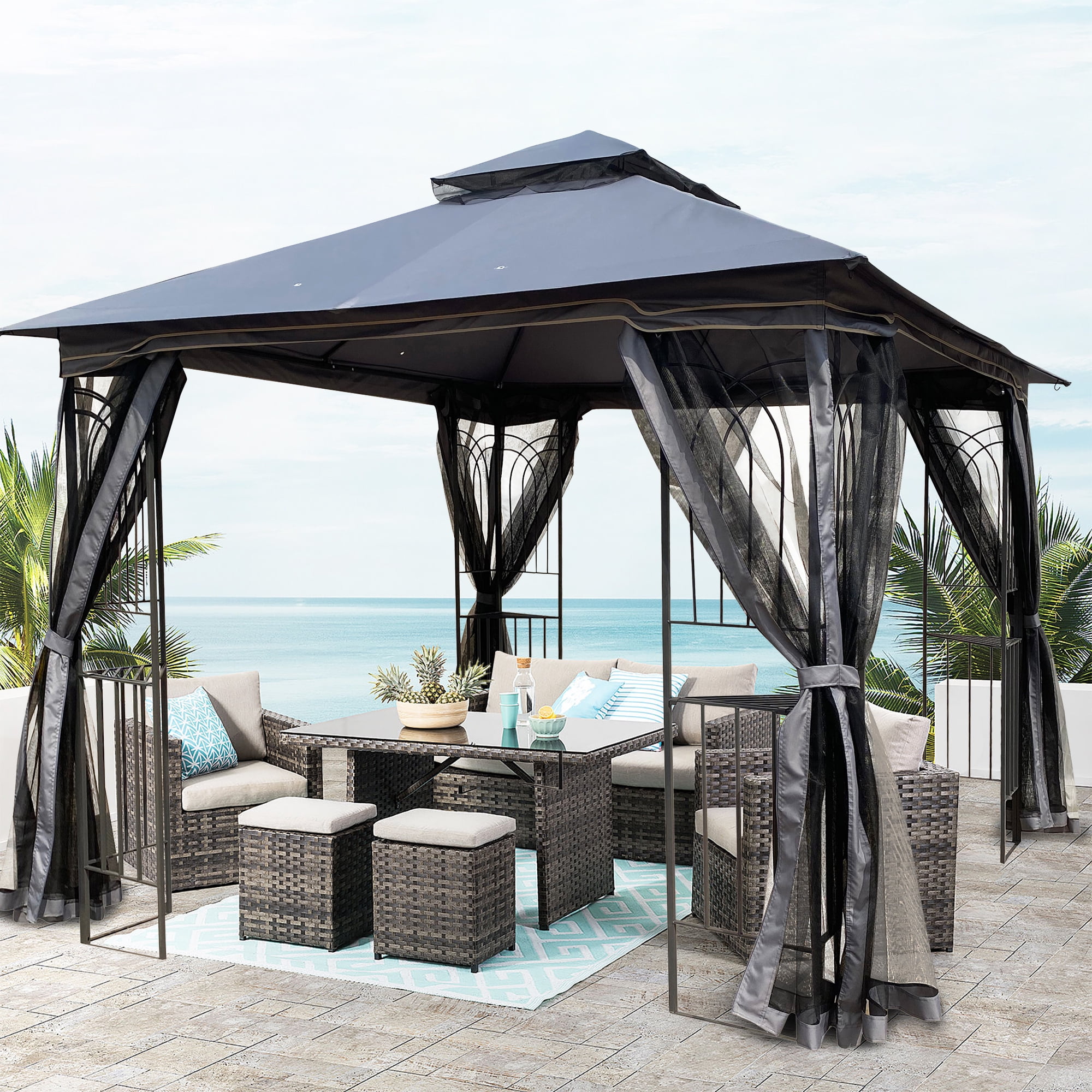 Perfect Garden 10' L x 10' W Outdoor Patio Canopy Gazebo with ...