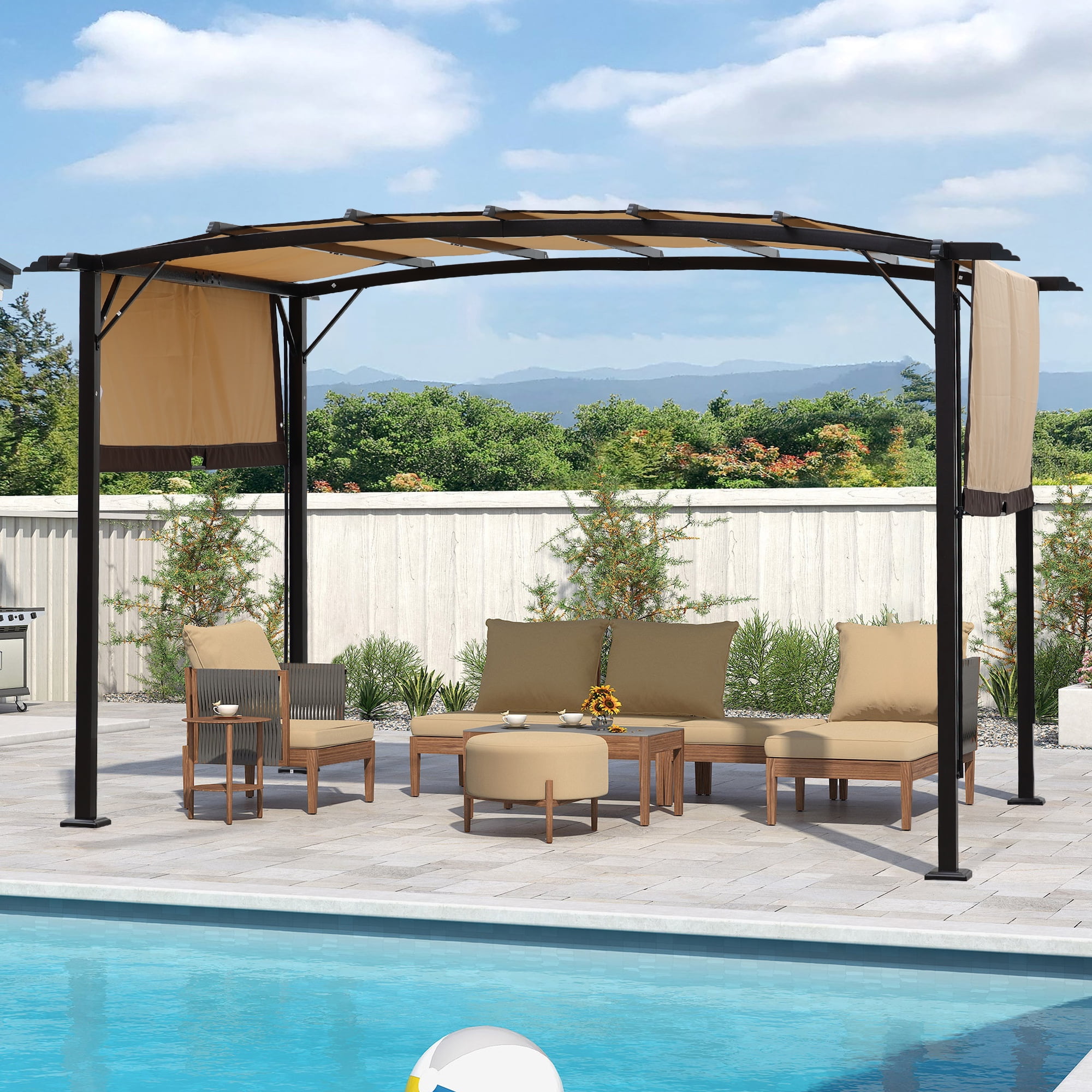 Perfect Garden 12' L x 9' W Outdoor Patio Steel Frame Pergola with ...