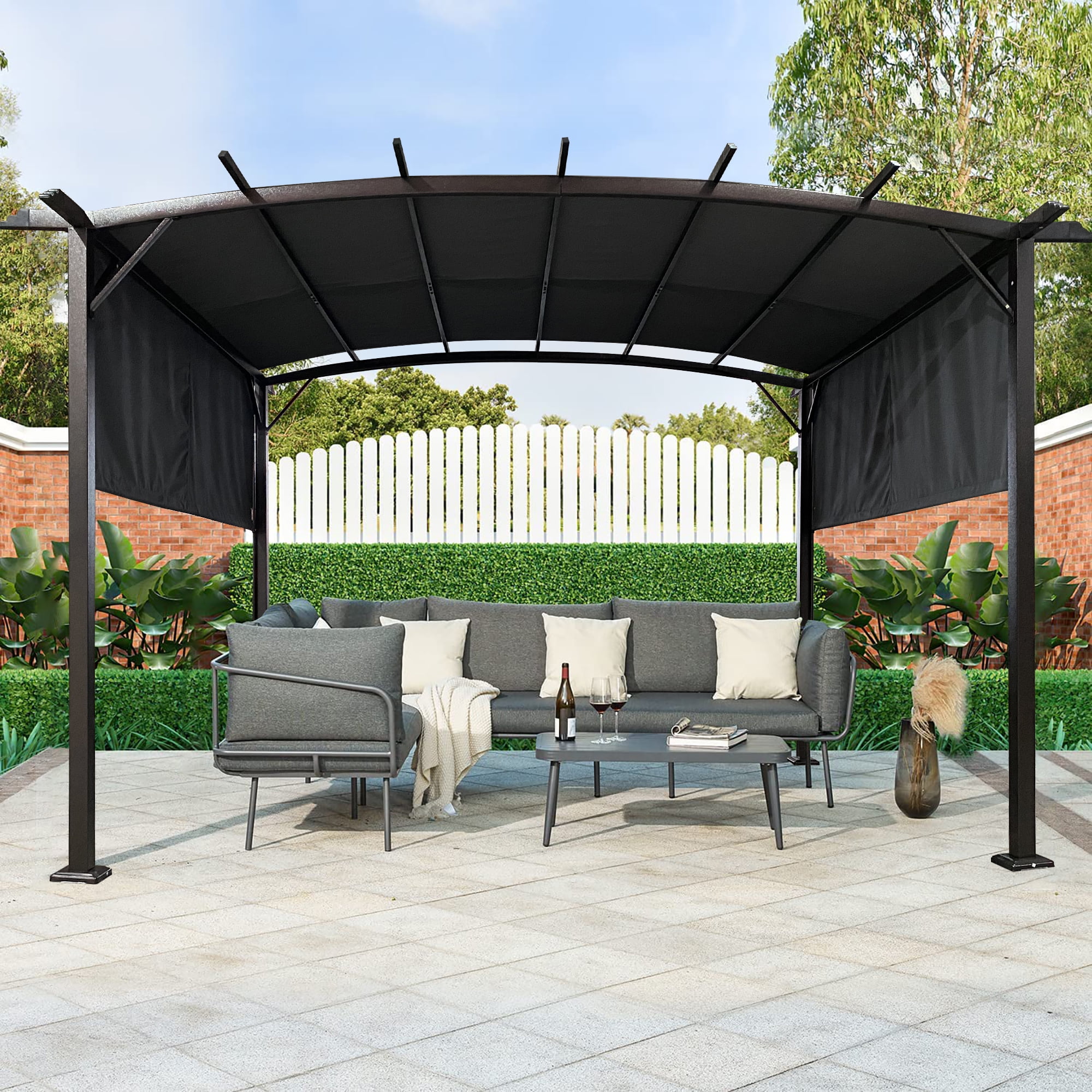 Perfect Garden 12' L x 9' W Outdoor Patio Steel Frame Pergola with ...