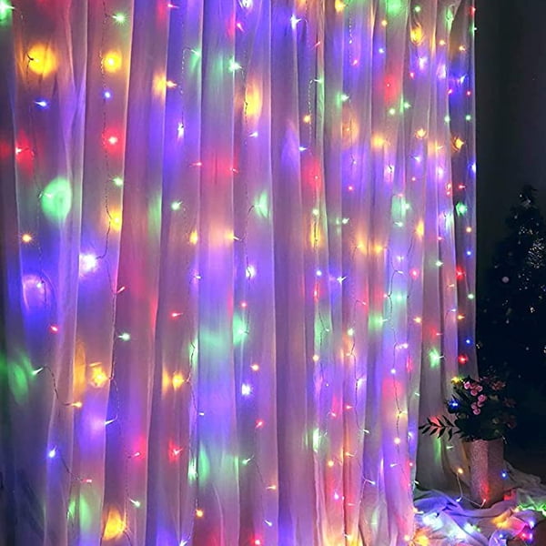 Perfect Holiday 300 LED Curtain String Lights Plug In With 8 Light ...