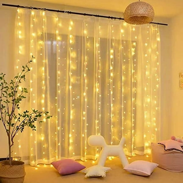 Perfect Holiday 300 LED Curtain String Lights Plug In With 8 Light ...