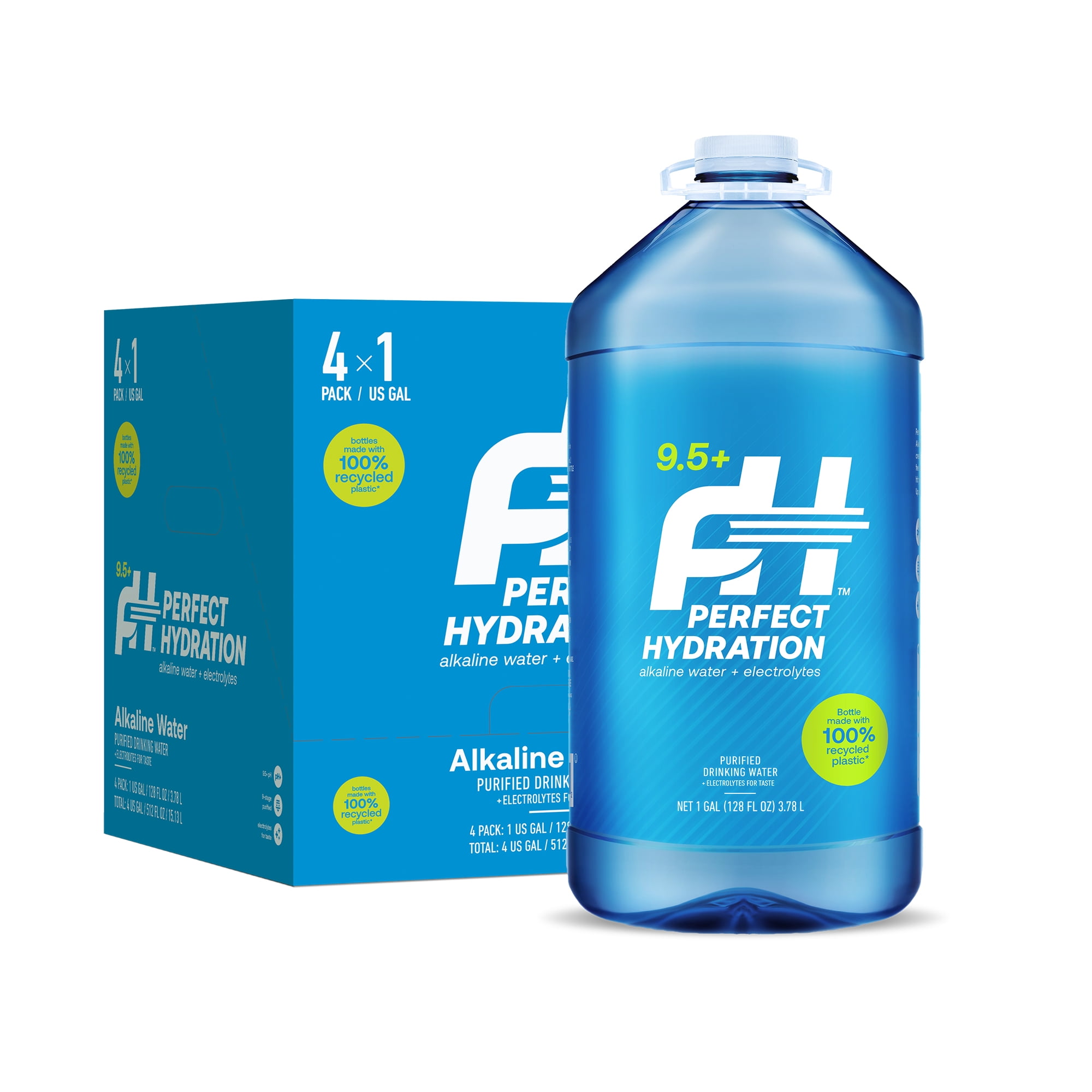 Perfect Hydration 9.5+ pH Alkaline Drinking Water, Electrolyte Minerals for Taste, 1 Gallon (128 ...