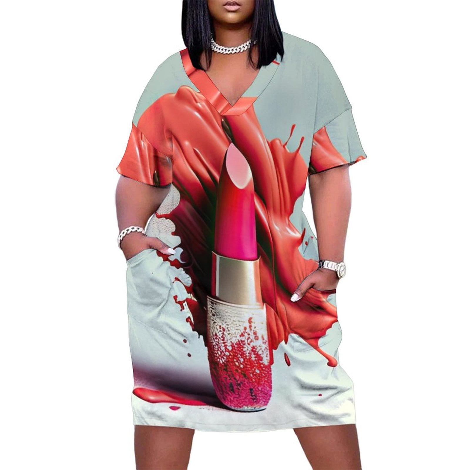 Perfect Lipstick Splash Loose Pocket Dress long dress women Woman ...