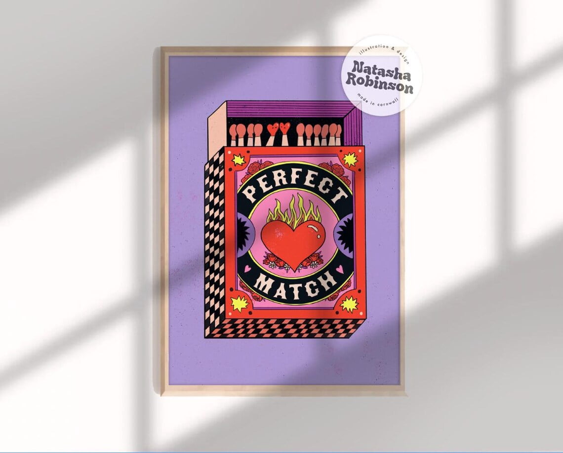 Perfect Match, A4 Poster Print Wall Art, Couple Vintage Love Matchbox ...