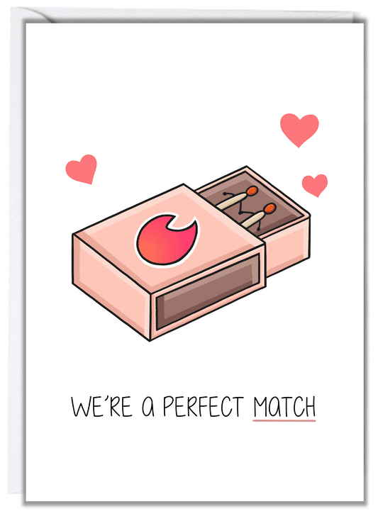 Perfect Match Greeting Card – Cute Matchbox Illustration with Hearts ...