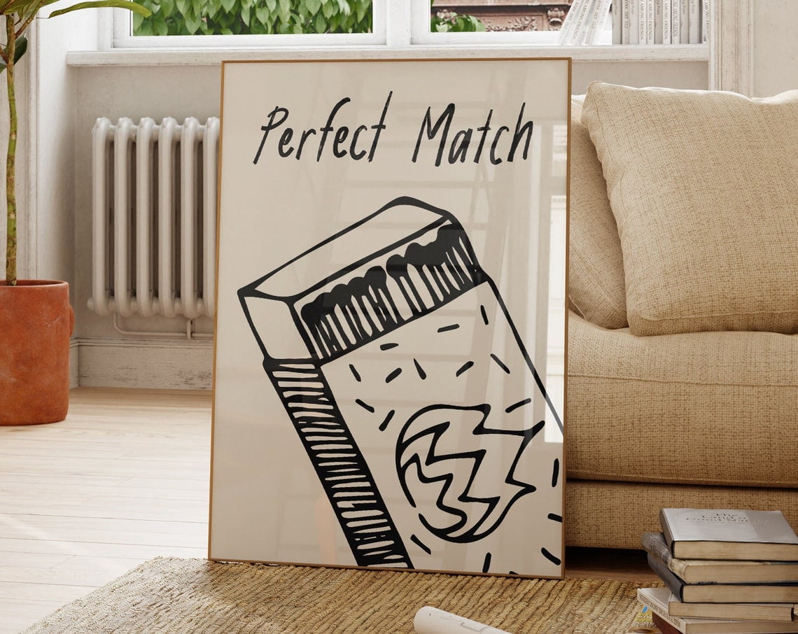 Perfect Match Print, Preppy Room Decor, Quirky Wall Art, Retro Print ...