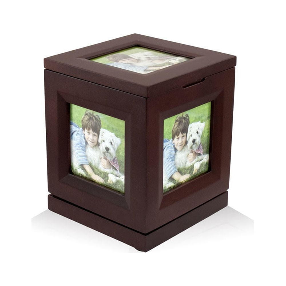 Perfect Memorials Small Keepsake Photo Cube, Wooden Ashes Box, Rotating ...