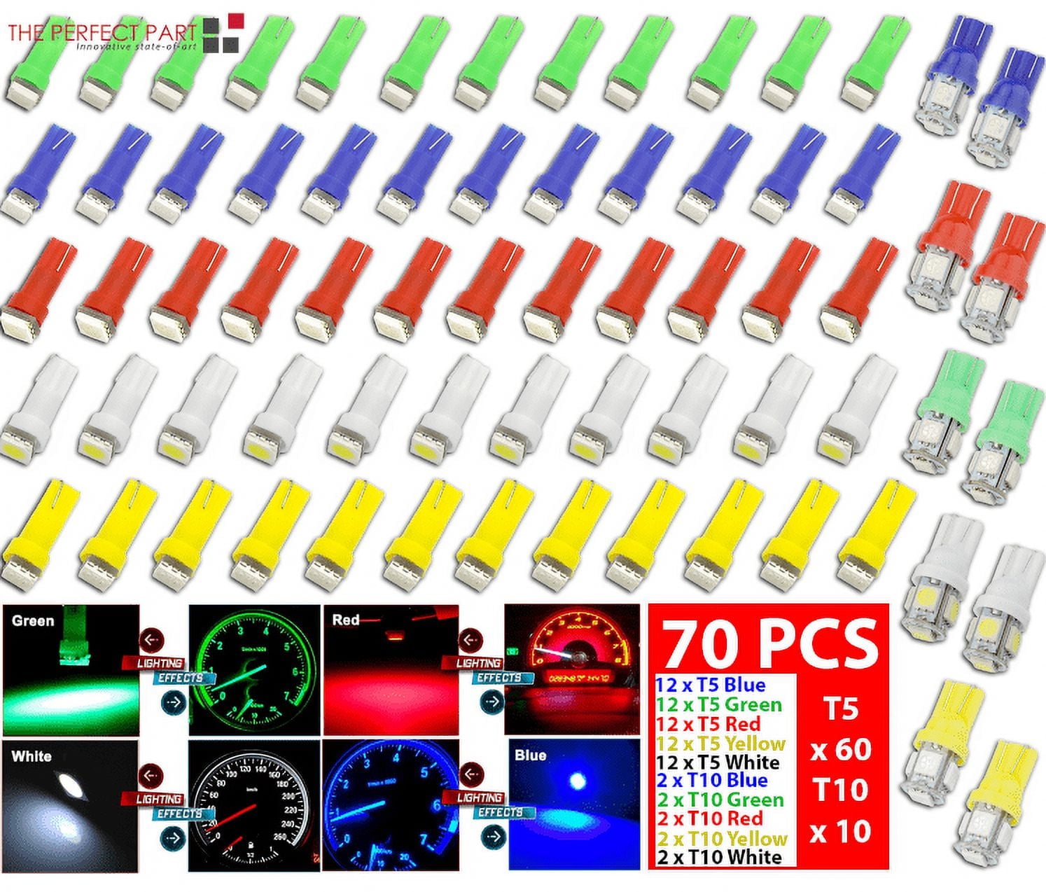 The Perfect Part 70PCS T5 T10 5050 SMD LED Speedometer Instrument Gauge ...