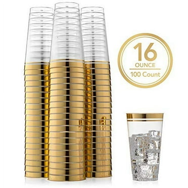 100 Silver Plastic Cups 10 Oz Clear Plastic Cups Tumblers Silver Rimmed ...