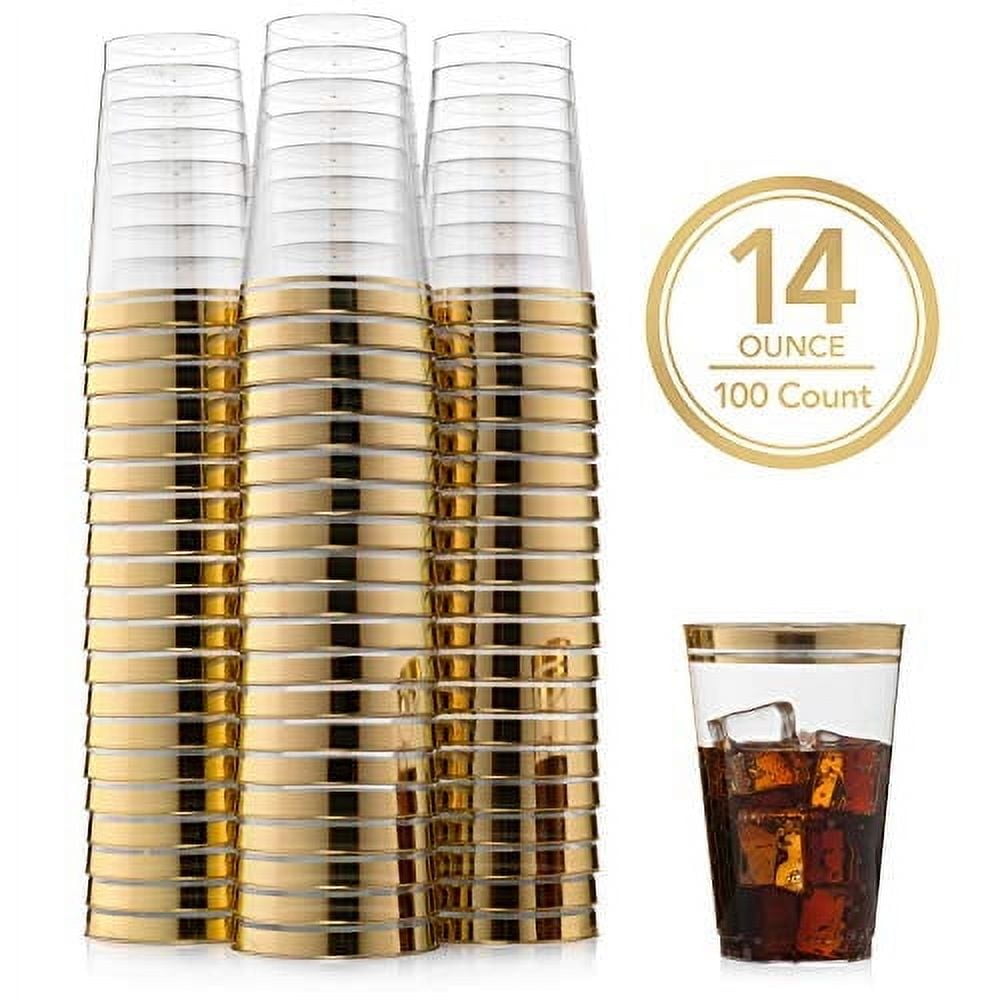 Perfect Settings 14 oz Clear Plastic Cups Double Gold Rimmed Cups Fancy ...