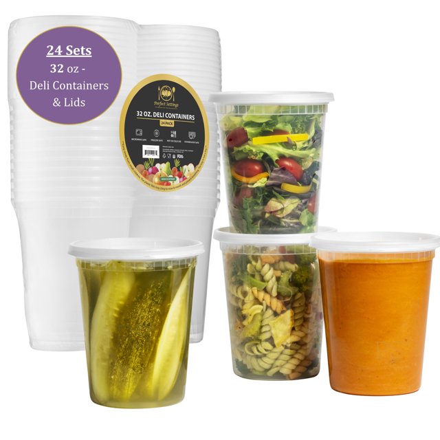 Perfect Settings 24 Pack, 32 oz Plastic Deli Containers with Air-tight ...