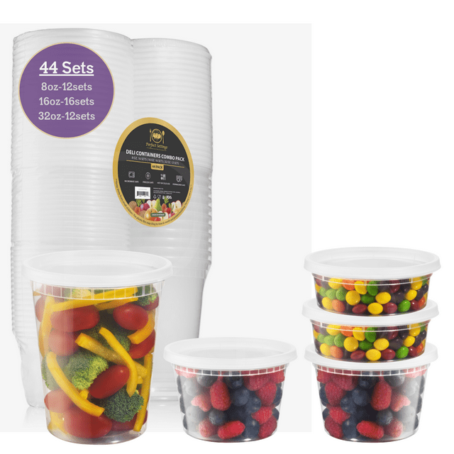 Perfect Settings Plastic Deli Containers with Lids 32 oz, 16 oz, 8 oz ...