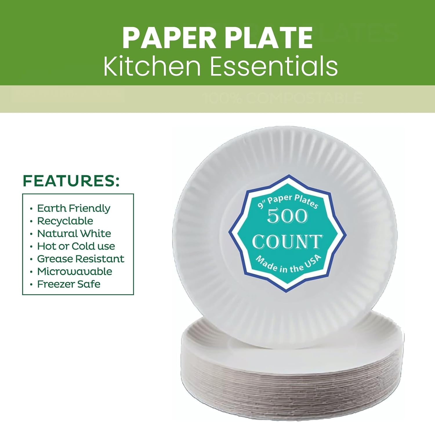 Perfect Stix 9 Inch Paper Plates (Pack of 500) Uncoated White Paper ...