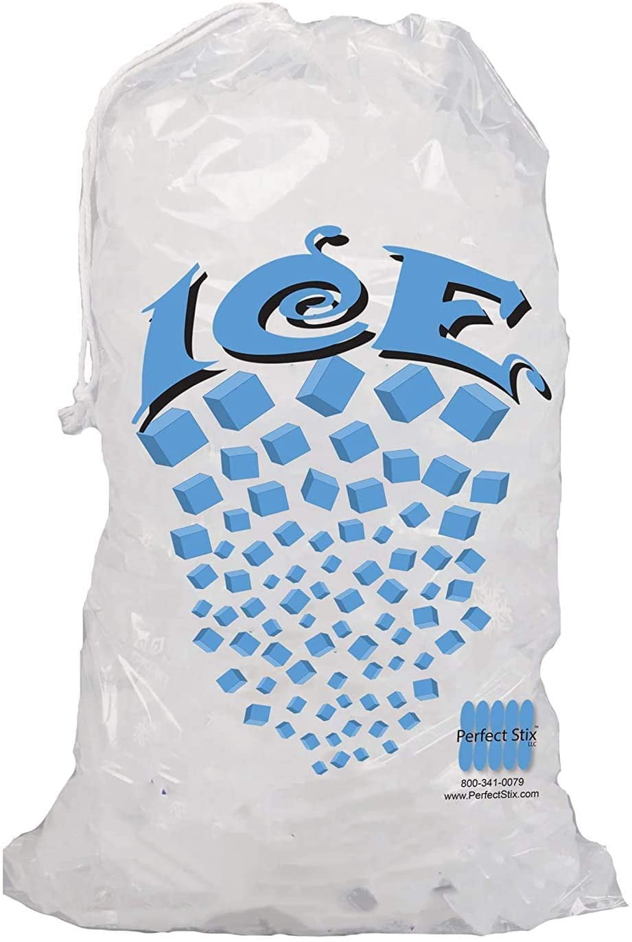 Perfect Stix Plastic Ice Bags, 10 Lb, Cotton Drawstring, Pack of 50 ...