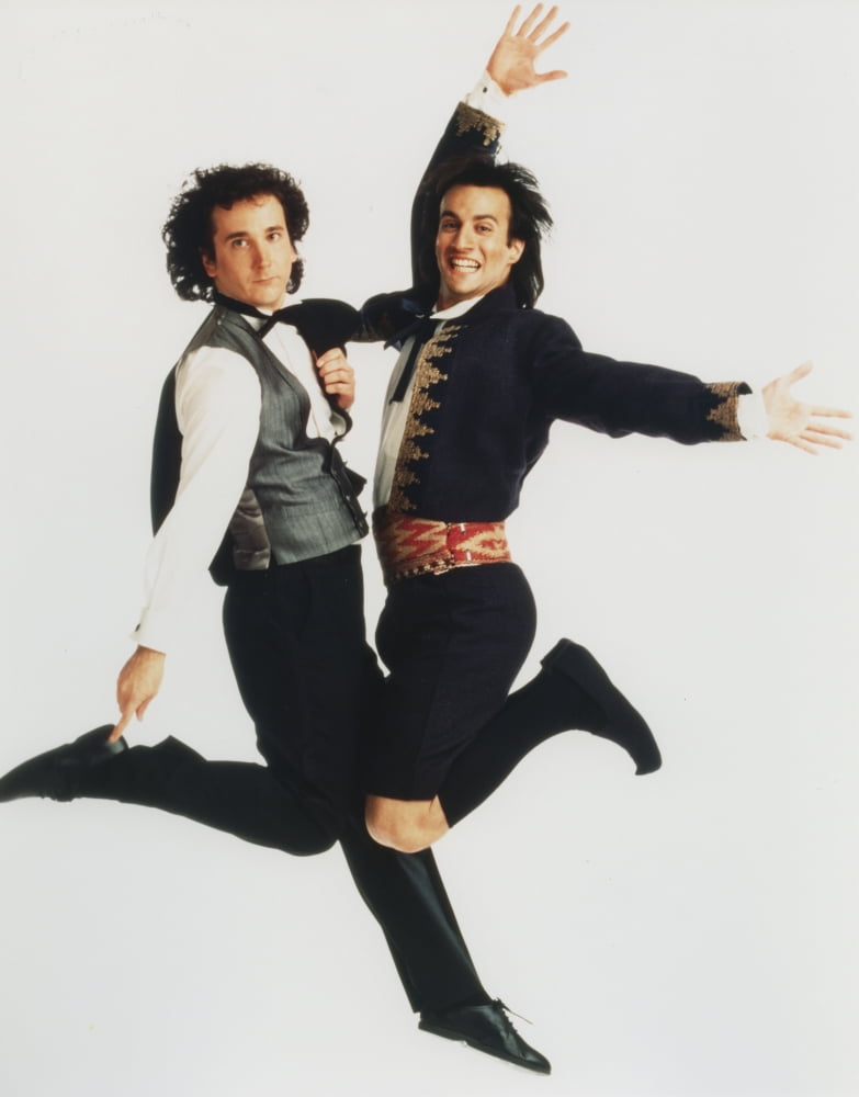 Perfect Strangers Jump Pose in Formal Outfit Portrait with White ...