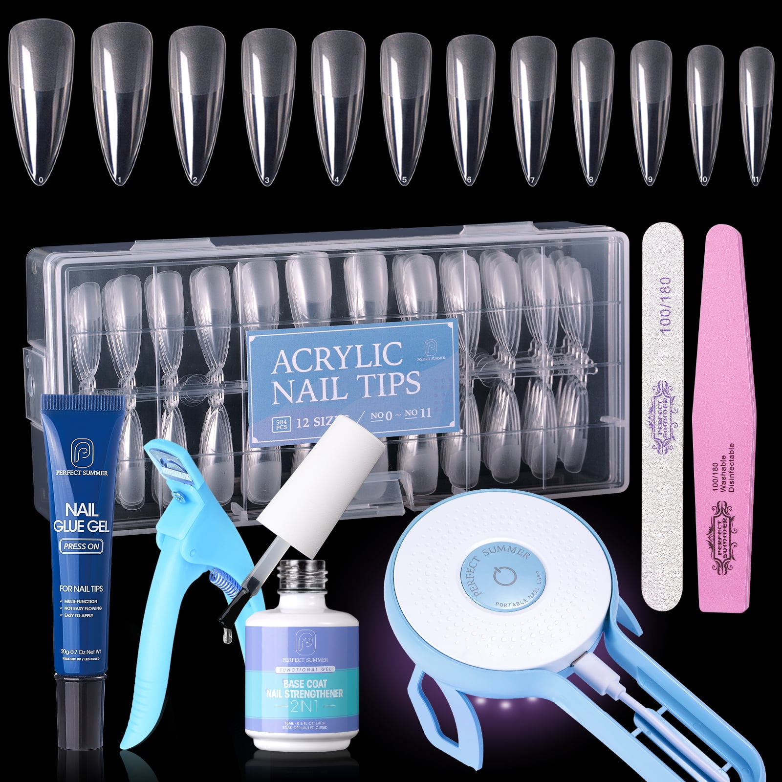 Perfect Summer Nail Kit: 504Pcs False Nails, 36W UV LED Lamp, 2-in-1 ...