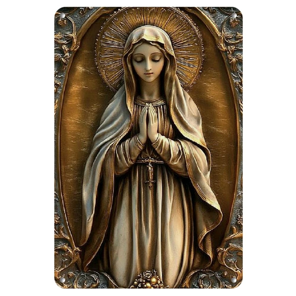 [Perfect Vintage Bronze Signage] Vintage bronze Virgin Mary square Iron ...