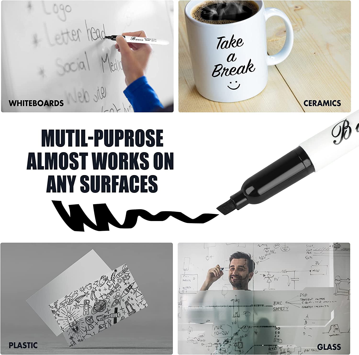Perfect for Writing on Whiteboards, Dry-Erase Boards, Glass, School ...