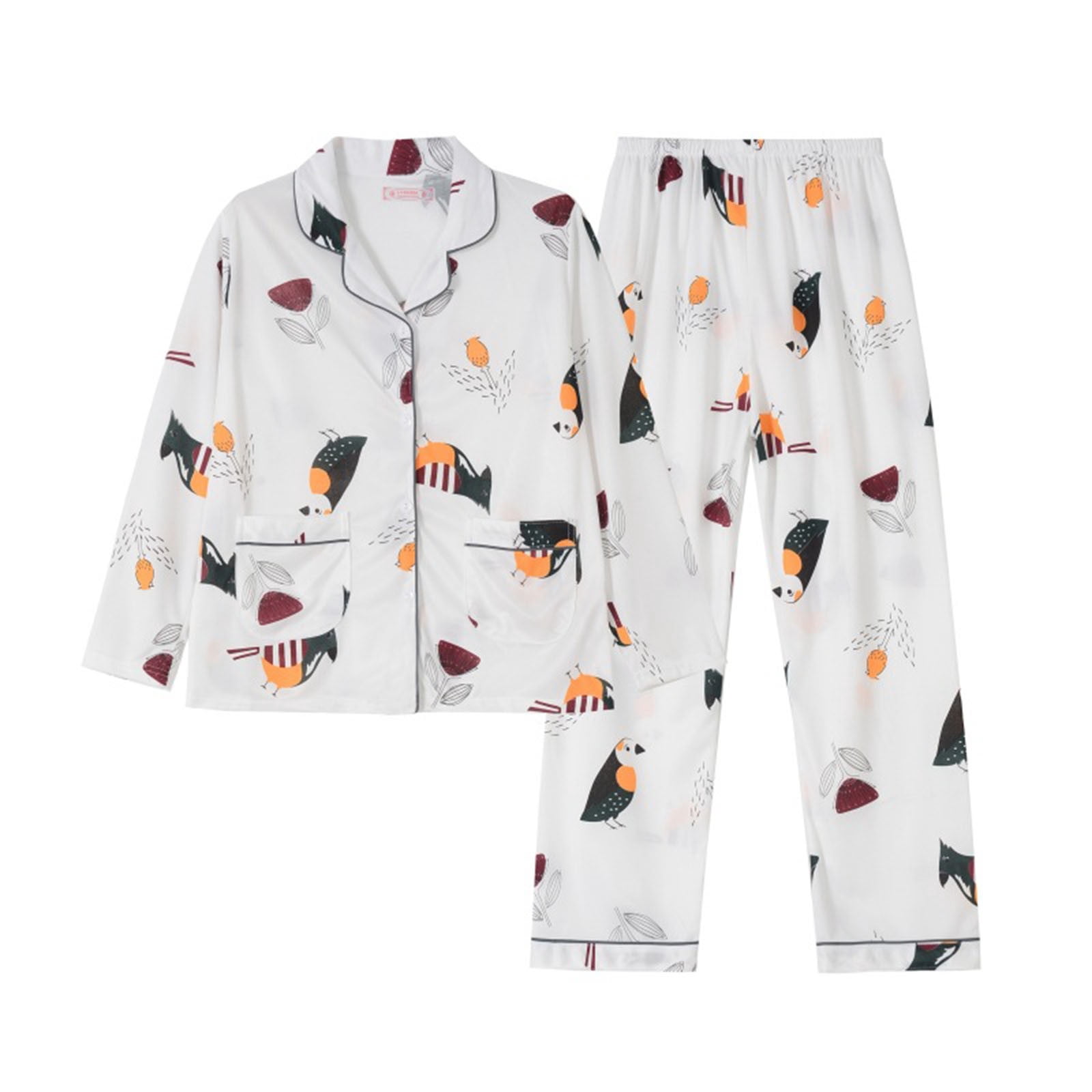 Perfectbot Silk Pajamas for Women Set Printed Button Down Shirt and ...