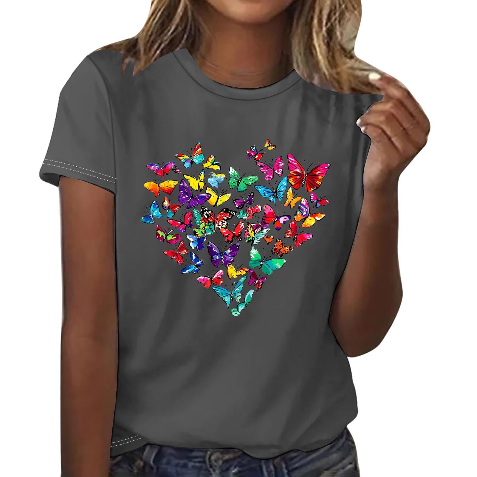 Perfectbot Women's Butterfly Print Shirt - Basic Crew Neck Tee, Casual ...