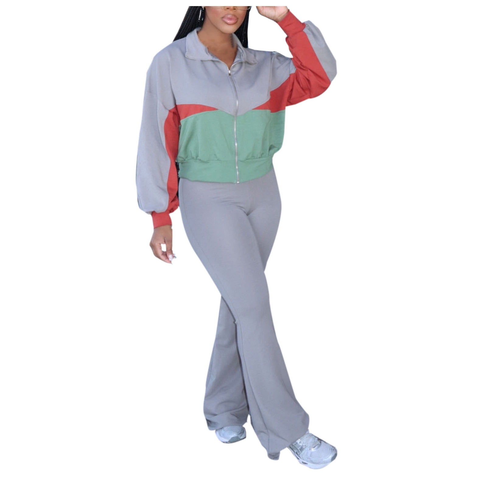 Perfectbot Women's Fall Winter 2 Piece Tracksuit, Zip Up Crop Jacket ...