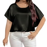 Perfectbot Women's Plus Size Satin Blouses - Crewneck Short Sleeve ...
