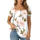 Perfectbot Women's Print Square Neck Top – Summer Short Sleeve Henley ...