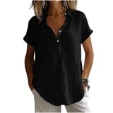 Perfectbot Women's Roll-Cuff Shirt, Short Sleeve Henley Button-Down ...