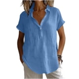Perfectbot Women's Roll-Cuff Shirt, Short Sleeve Henley Button-Down ...
