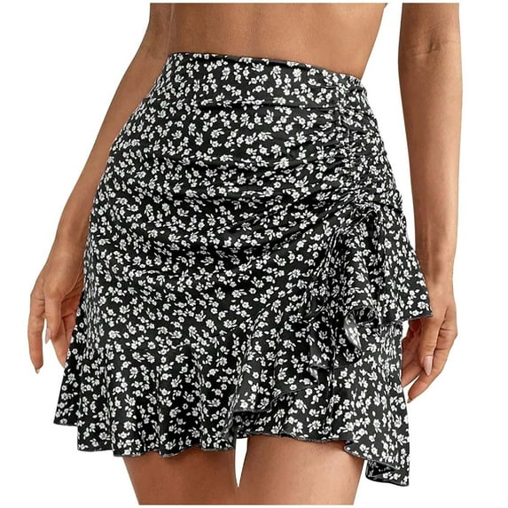 Perfectbot Women's Ruffle A-Line Mini Skirt - Floral Print Tiered Boho ...