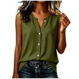 Perfectbot Women's Sleeveless Button Down Shirt – Linen Blend Relaxed ...