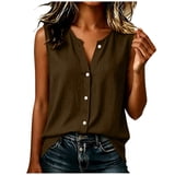 Perfectbot Women's Sleeveless Button Down Shirt – Linen Blend Relaxed ...