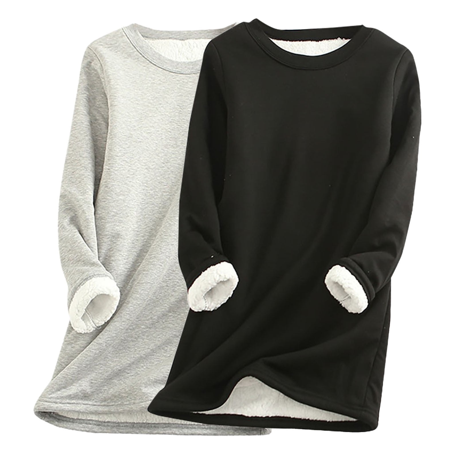 Perfectbot Womens Plus Size Tops 2 Pack Fleece Lined Long Sleeve Loose ...